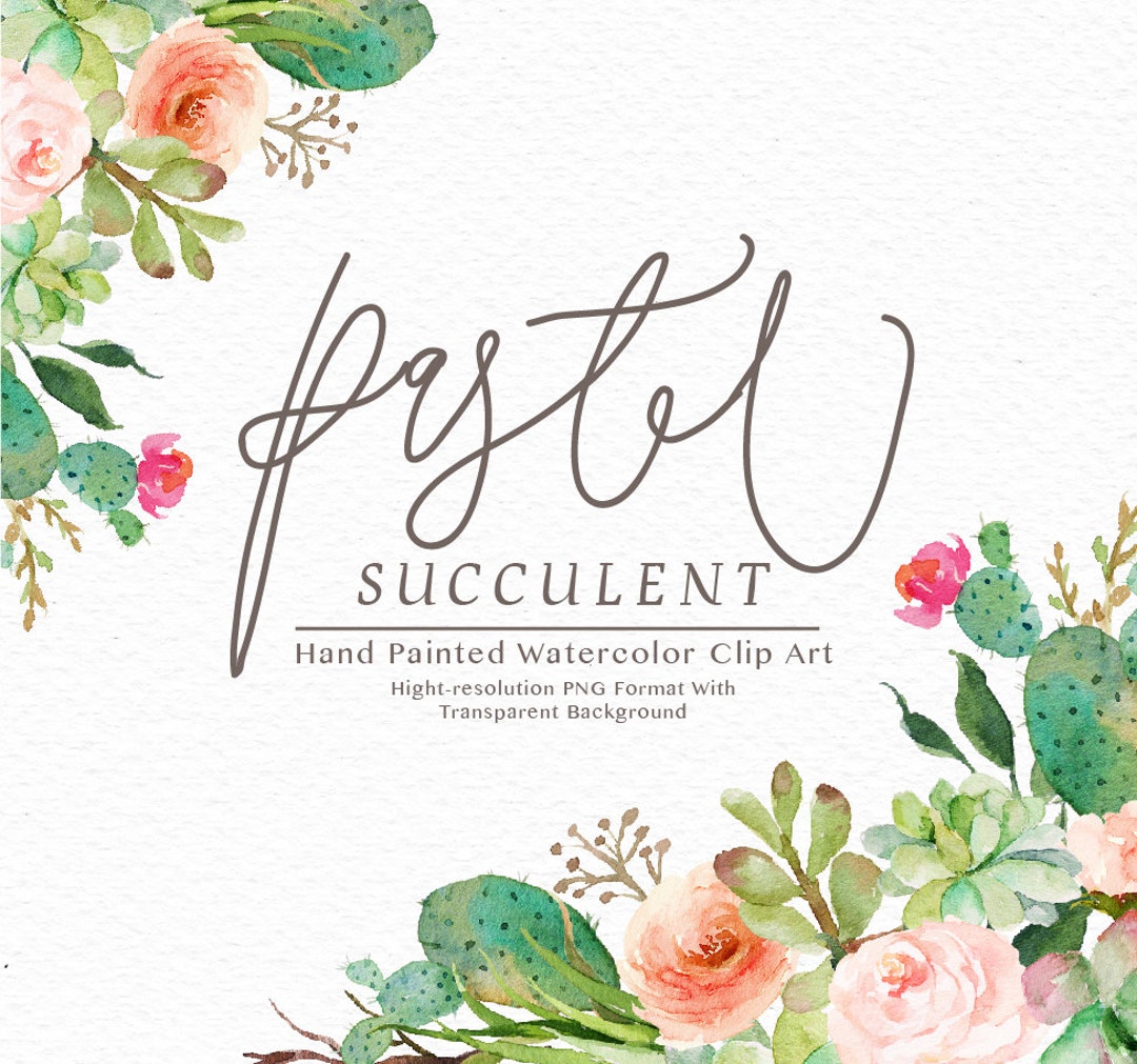 Watercolor Succulent Clip Art -pastel Succulent/small Set/rustic Peach ...