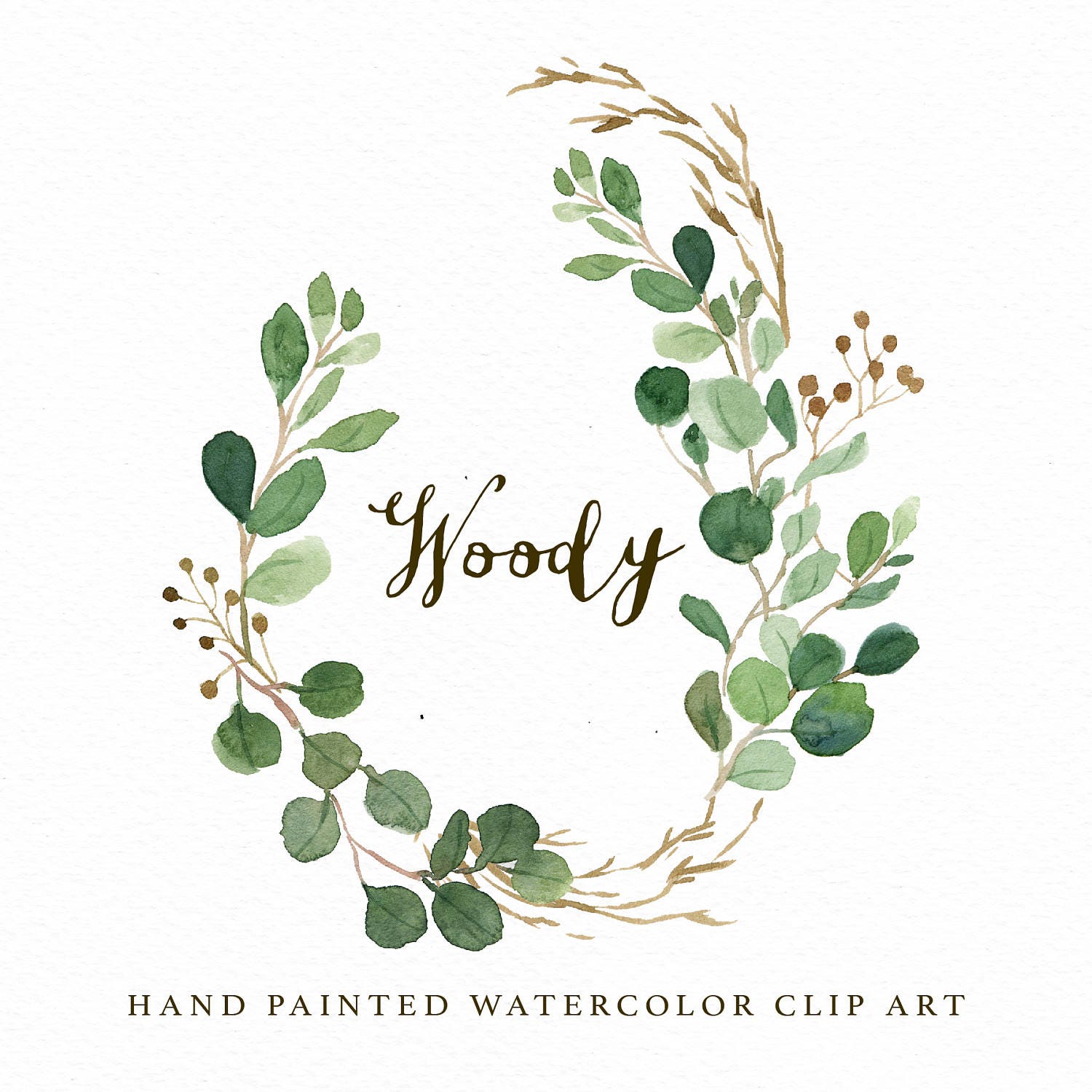 Watercolor Oval Leaf Wreath Clip Art-woody/small Set/individual PNG ...