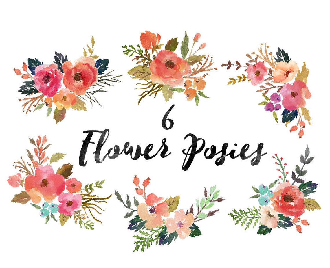 6 X Watercolor Flower Posies/small Set/png Files/wedding Set - Etsy