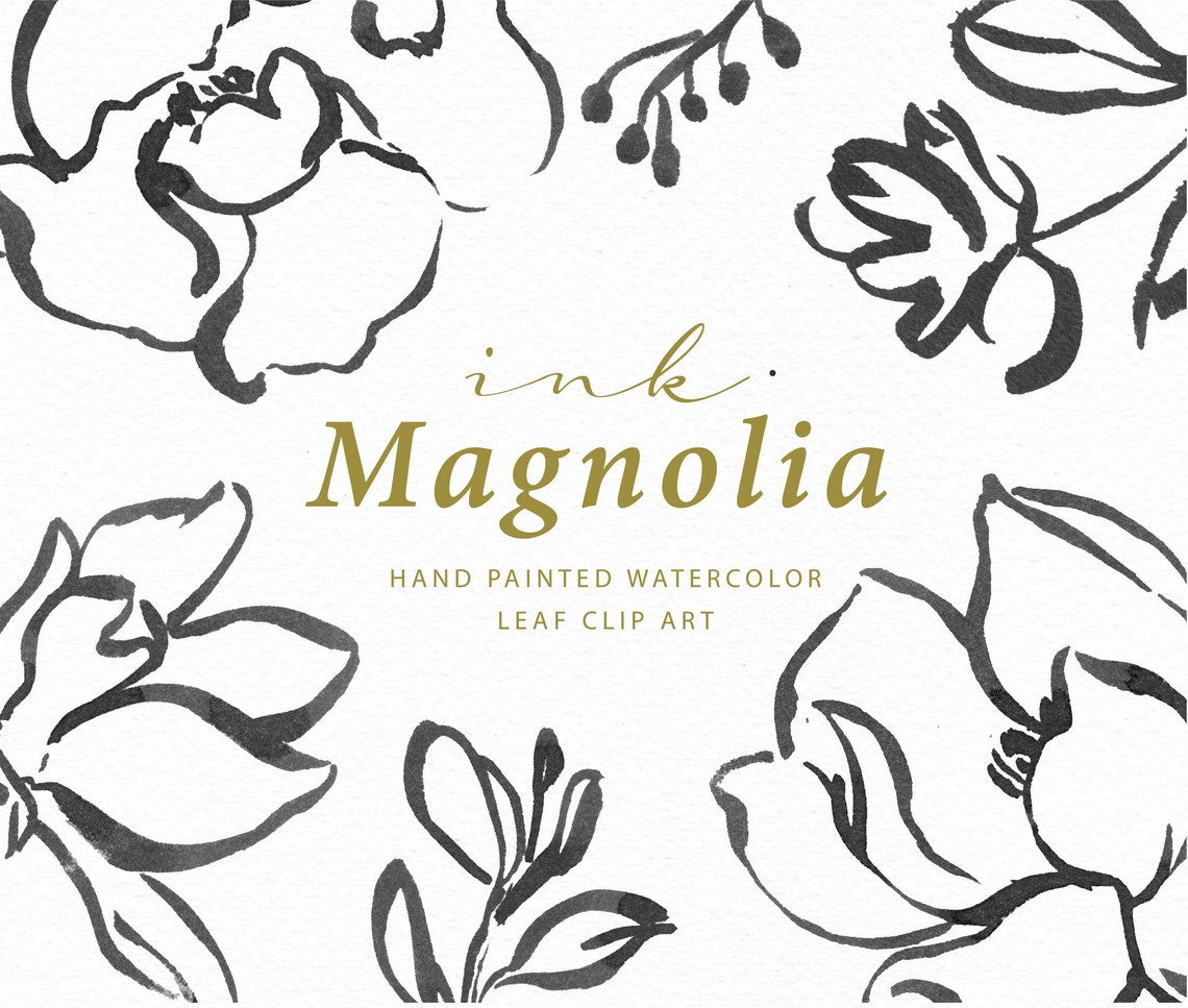 Hand-Drawn Clip Art Ink Magnolia/Small Set/Individual PNG | Etsy