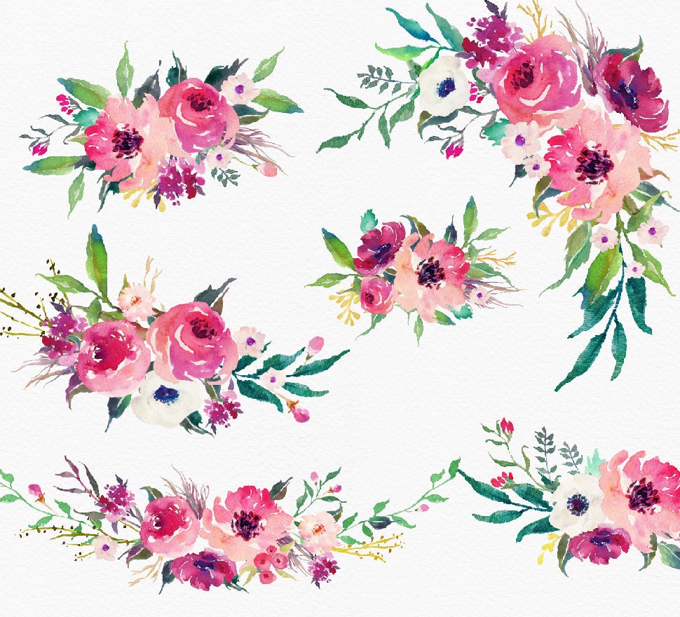 Watercolor Floral Clip Art-purple Blossom/small Set/individual | Etsy