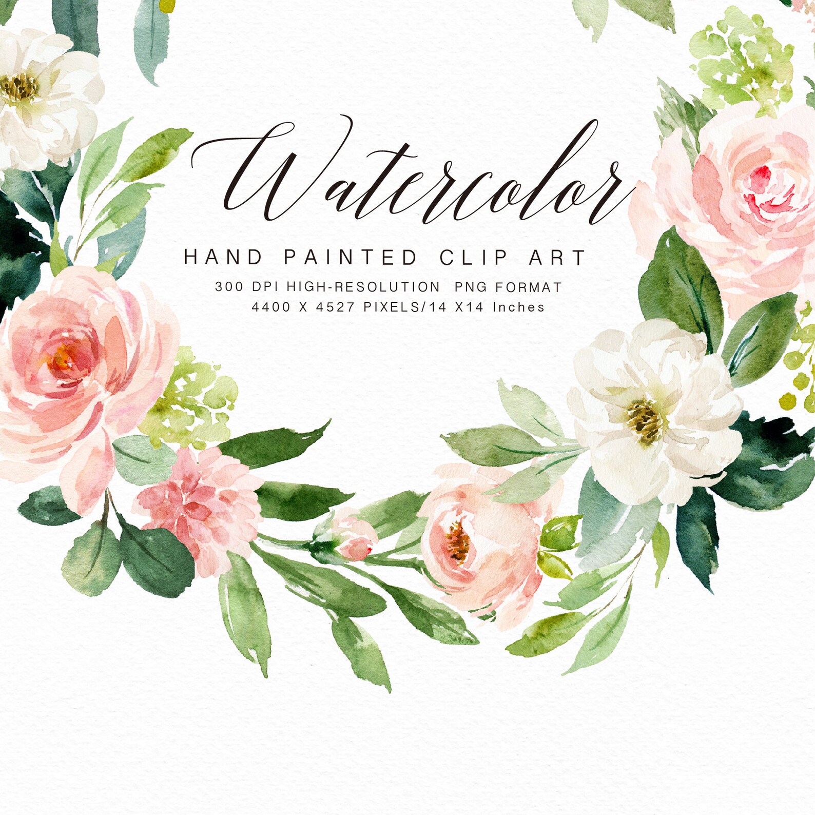 Watercolor flower wreath-Softly/Small Set/Individual PNG | Etsy