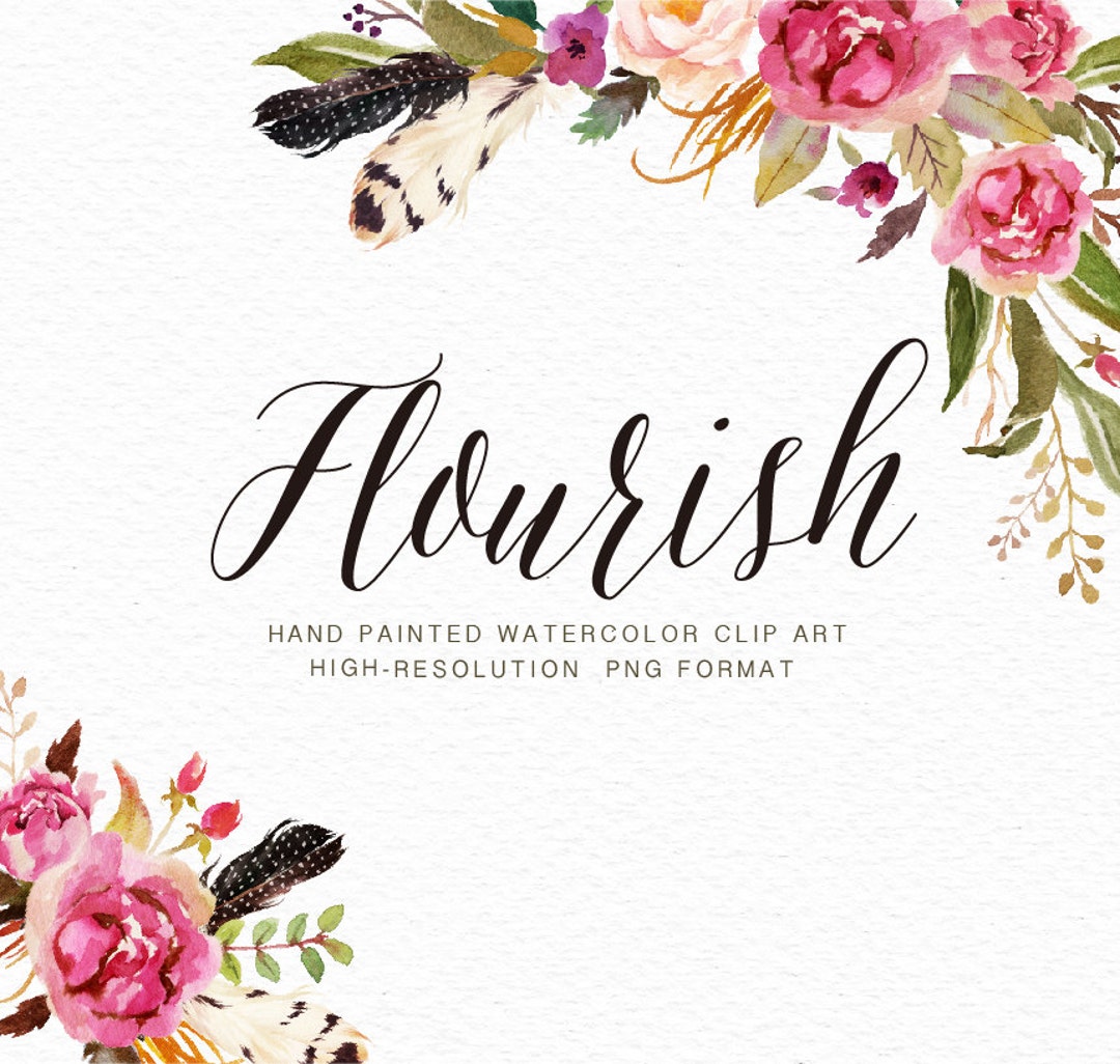 Watercolor Floral Clip Art-flourish/small Set/individual PNG Files/hand ...