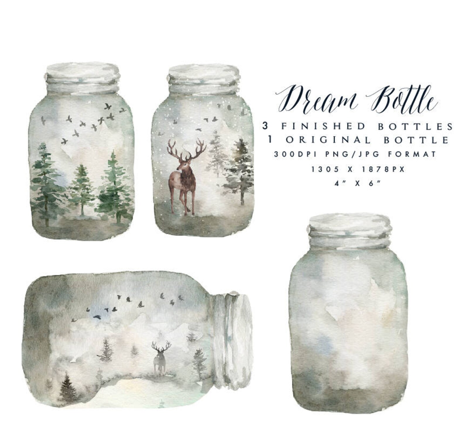 Watercolor Bottle Clip Art-dream Bottle/small Set/individual | Etsy