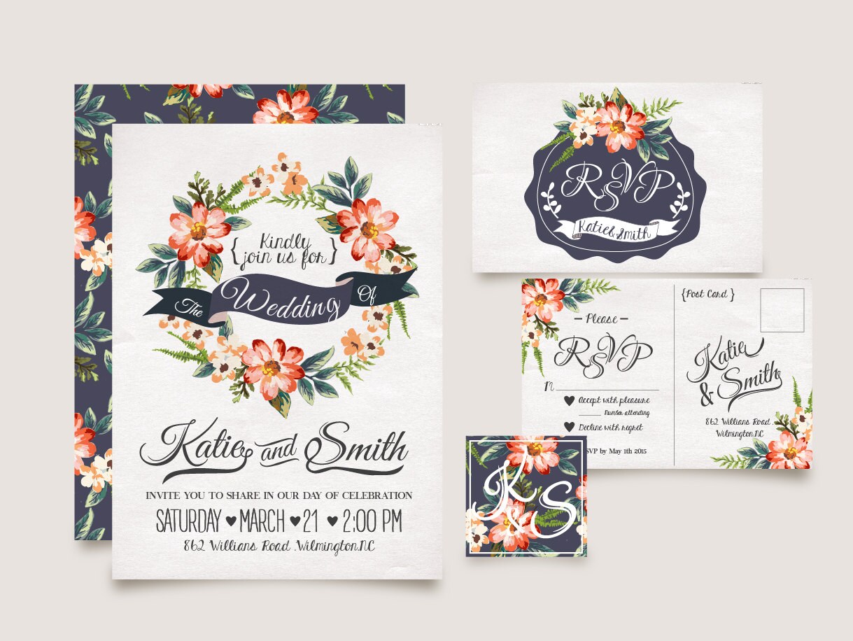 Wedding Invitation Templates/small Set/rsvp/instant | Etsy