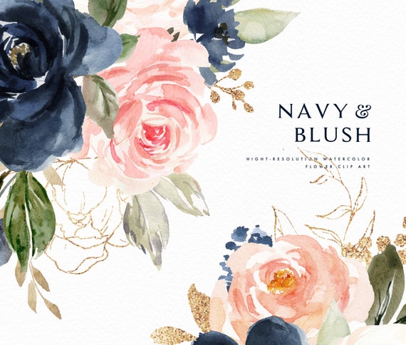 Rose Gold Watercolor Frame Floral Watercolor Clipart Bridal Navy ...