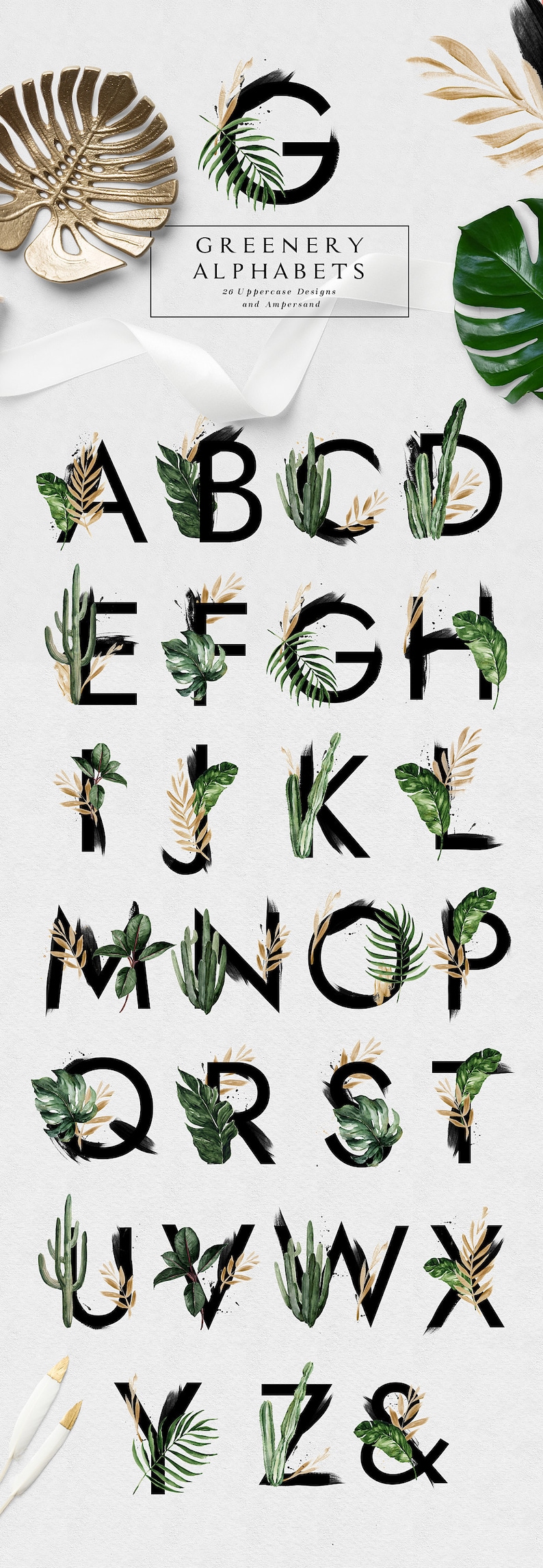 Greenery Alphabets/small Set/individual PNG Files/hand | Etsy
