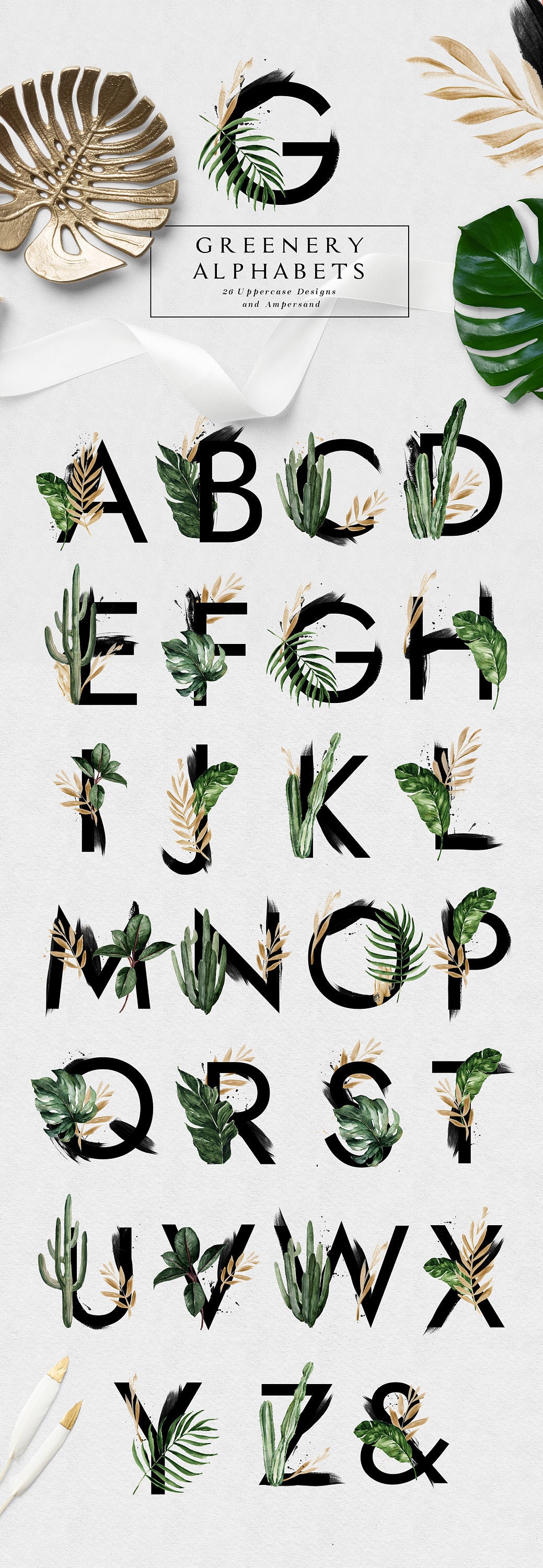Greenery Alphabets/small Set/individual PNG Files/hand | Etsy