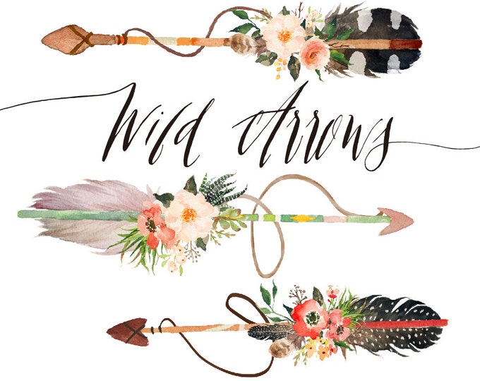 Watercolor Wild Arrows Clip Art /small Set/hand Drawn Clipart/tribal ...
