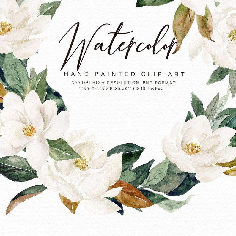 Watercolor Flower Wreath-magnolia/small Set/individual PNG - Etsy