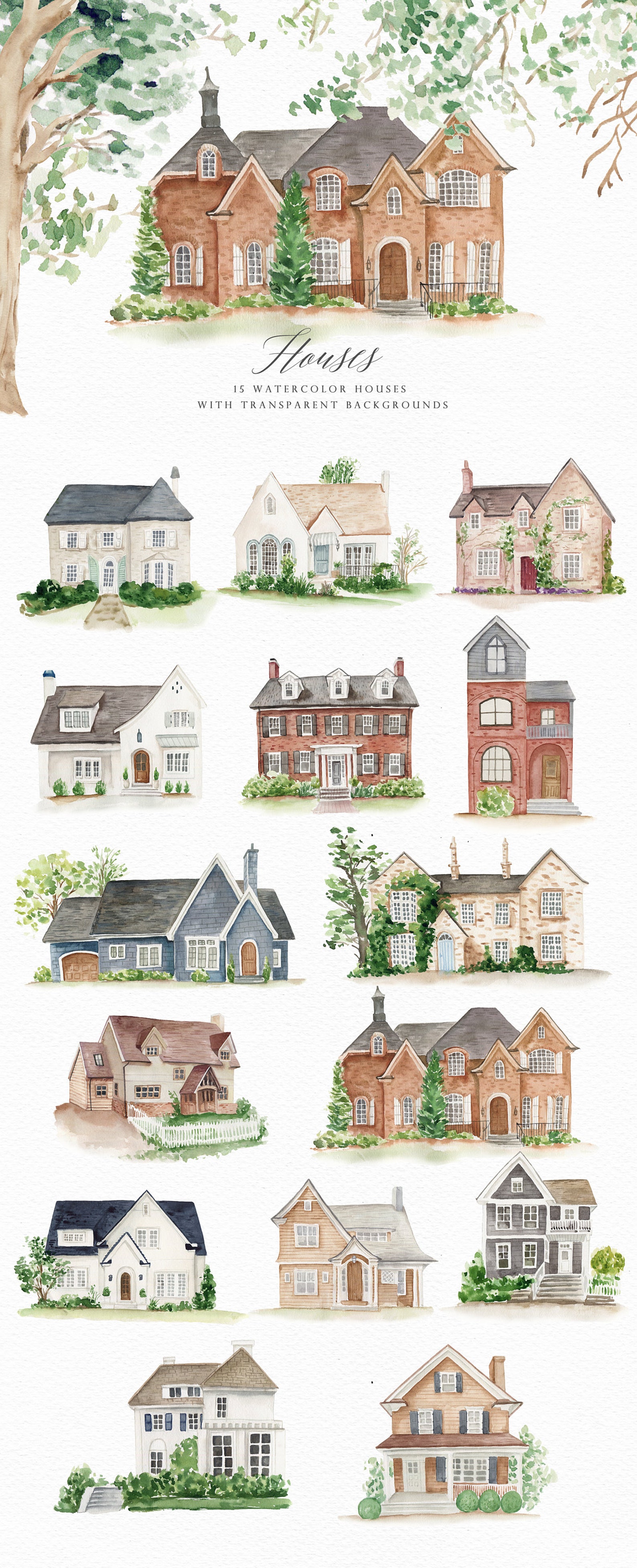 Landscape-watercolor House Clipart/large - Etsy