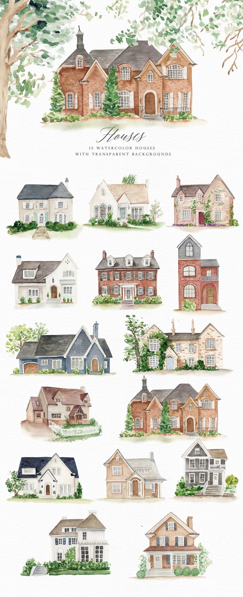 Landscape-watercolor House Clipart/large - Etsy