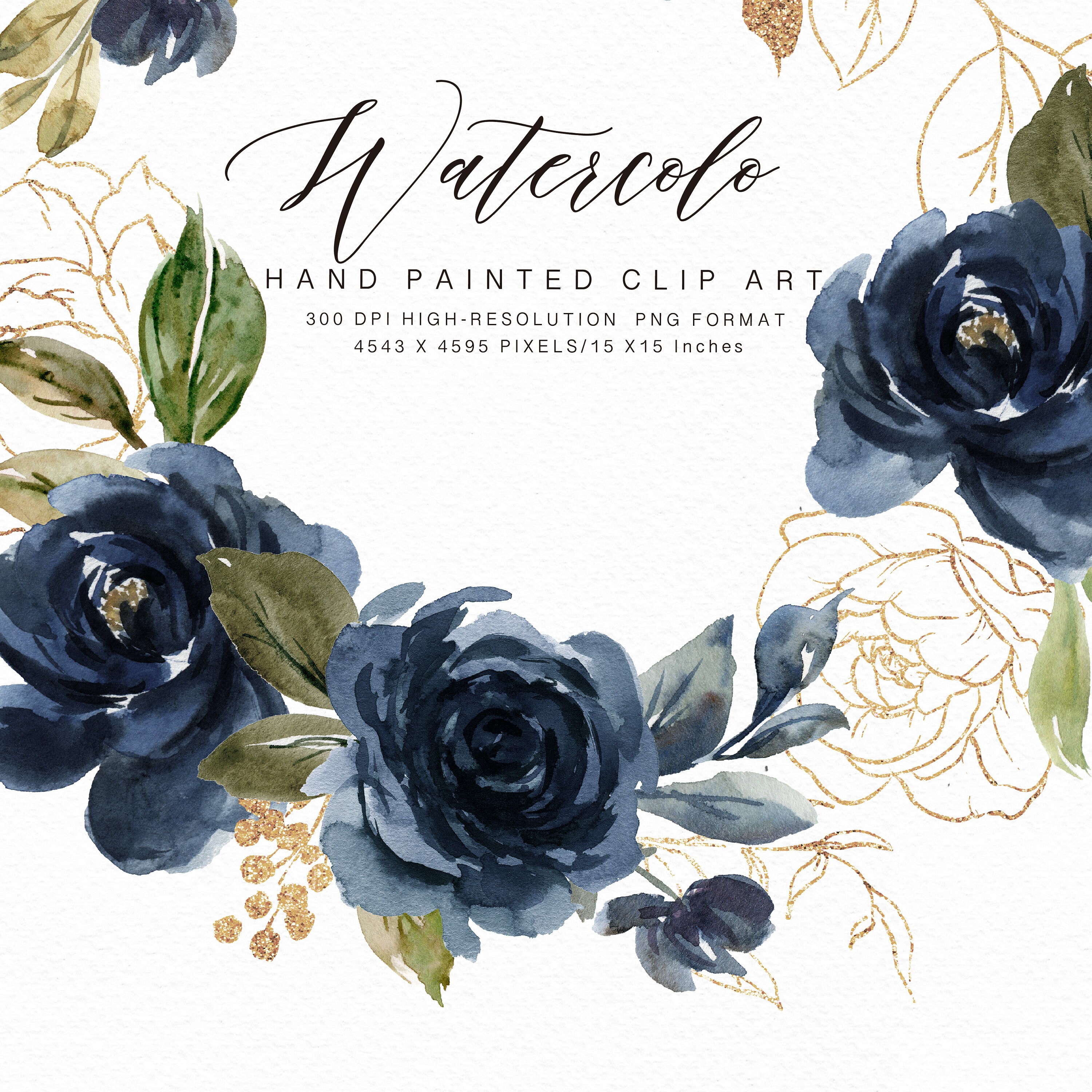 Watercolor Floral Wreath-indigo/small Set/individual PNG - Etsy Canada