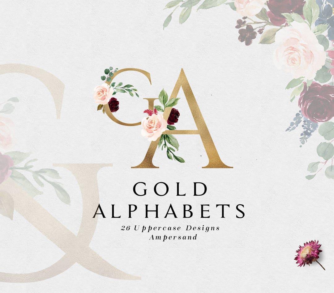 Watercolor Uppercase Designs - Gold Alphabets/small Set/individual PNG ...