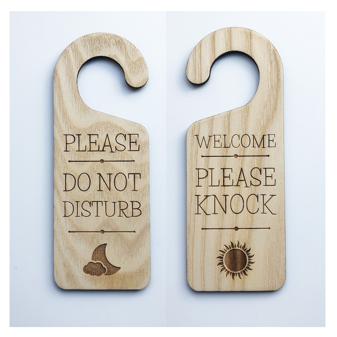 Double Sided Door Sign Welcome Please Knock & Please Do Not Disturb Wooden Hanging Door Knob ...