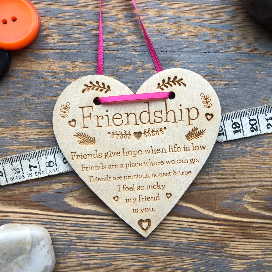 Engraved Birch Wood Friendship Heart Plaque – Inspirational Friend Gift ...