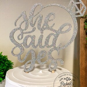 She Said Yes Cake Topper, Engagement Cake Topper, Glitter Wood Cake ...