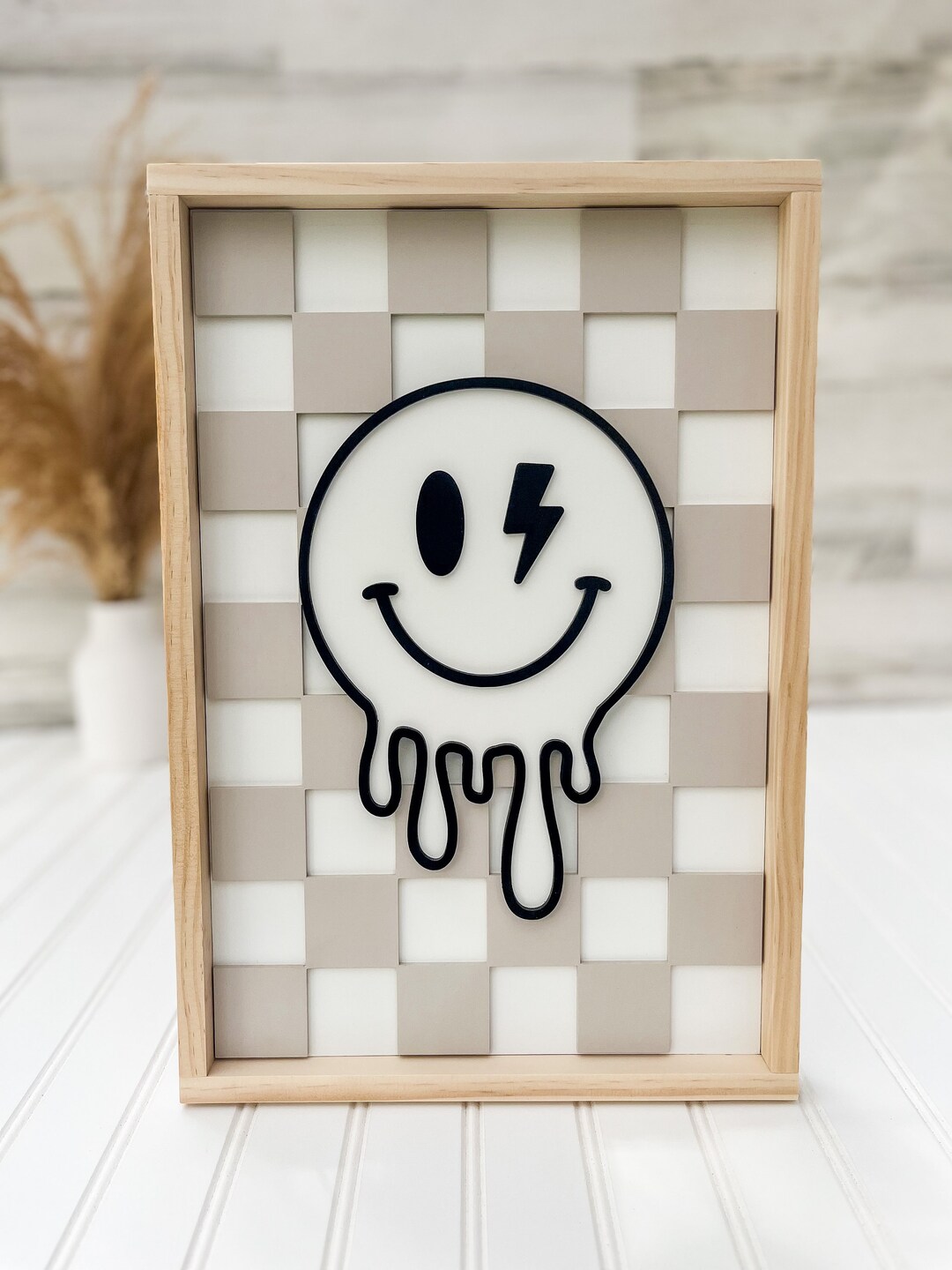 Happy Face Wall Art; Checkered Smile Sign; Retro Smile - Etsy