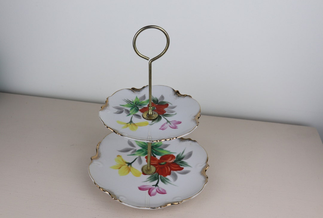 Vintage 2 Tier Plate Stand Tray - Floral - Etsy