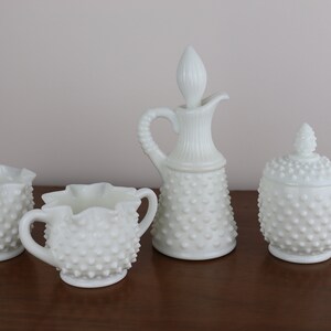 Vintage Milk Glass Hob Nail White Cruet, Creamer, Sugar 4 Piece Set - Etsy