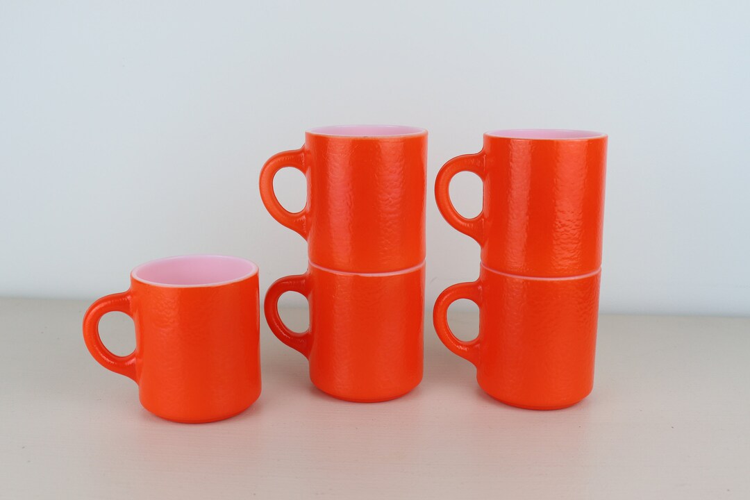 Set of Five Vintage Bright Orange Coffee Cups - Etsy