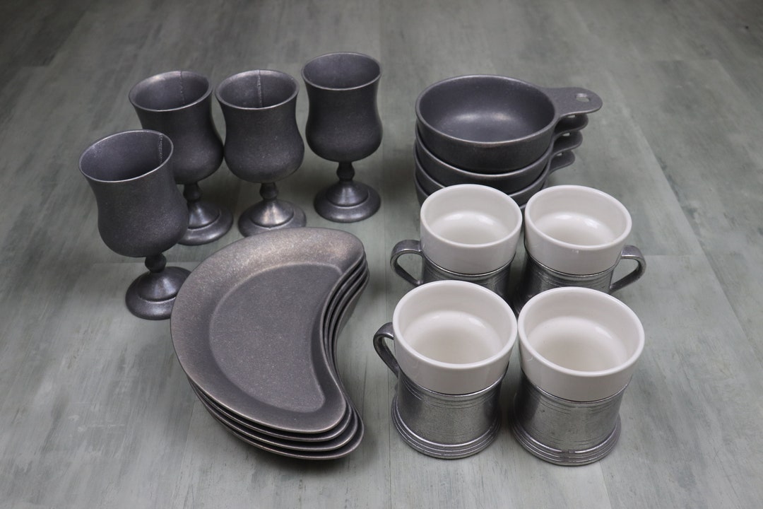 Pewter Dishes - for 4 - Plates, Bowls, Goblets, Mugs - 16 Piece Set - Etsy