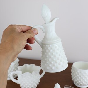 Vintage Milk Glass Hob Nail White Cruet, Creamer, Sugar 4 Piece Set - Etsy