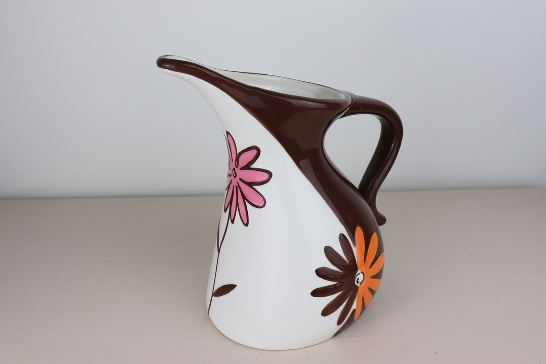 Vintage Bella Casa by Ganz Brown Pink Orange Blue Flower Pitcher - Etsy
