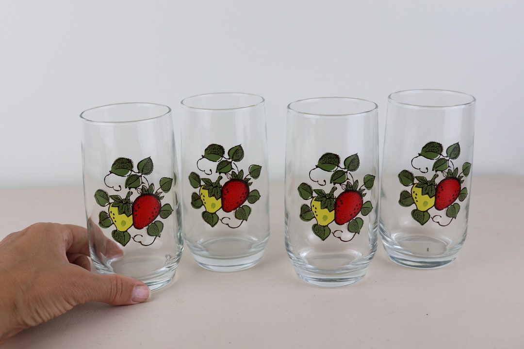 Vintage Set of 4 - Strawberry Tumblers / Glasses / Barware - Etsy