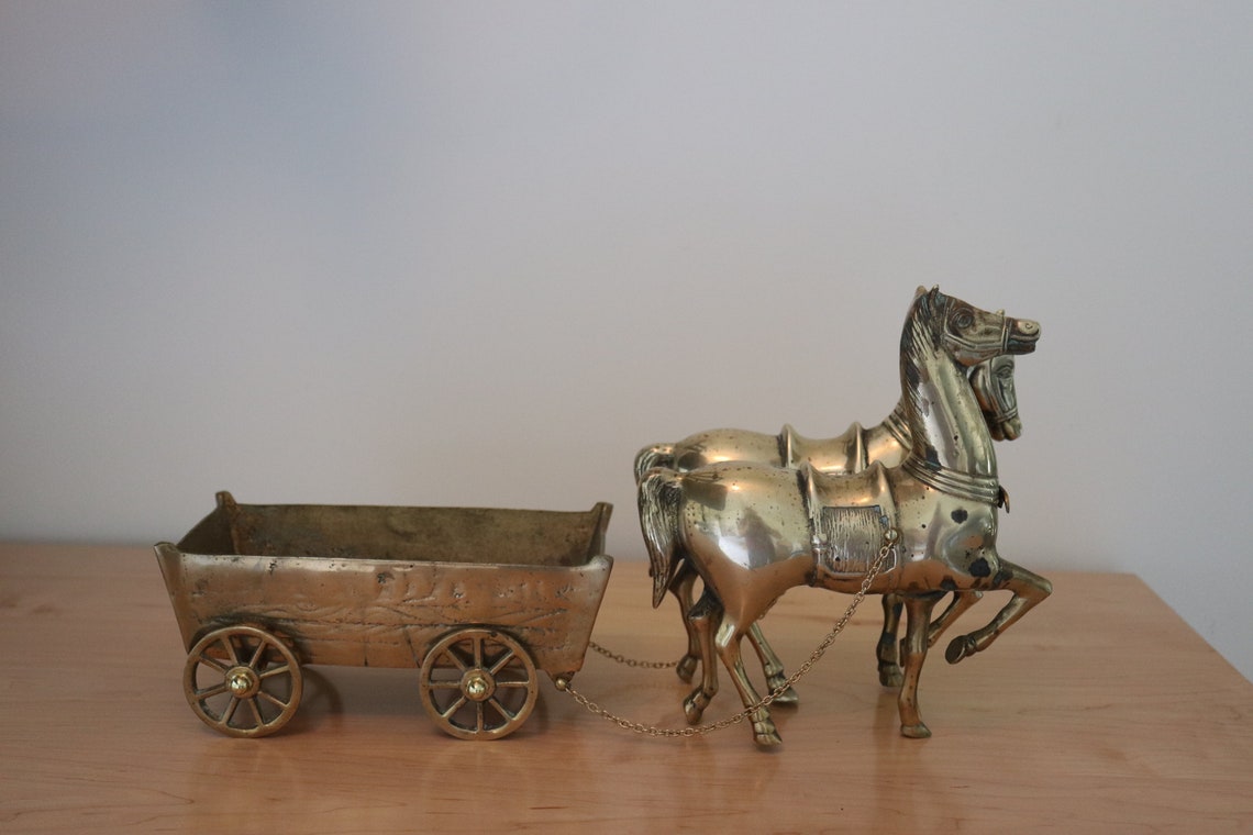 Vintage Brass Horses Pulling Wagon Art Sculpture - Etsy