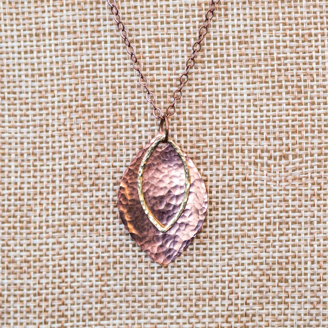 Hammered Copper Ellipse With Hammered Brass Ellipse Mid Length Necklace ...