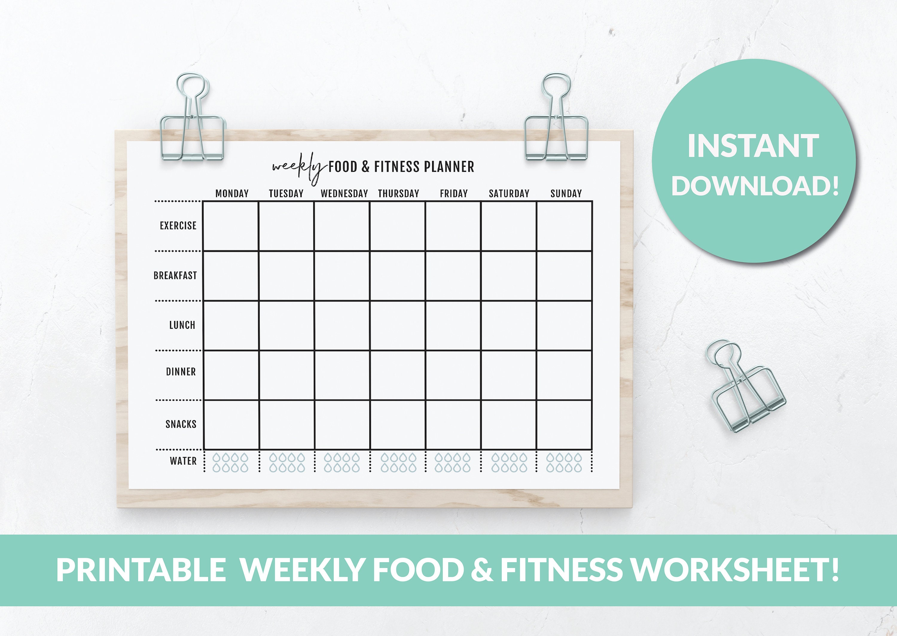 Weekly Food & Exercise Tracker | Printable Worksheet | Food Log | Food ...