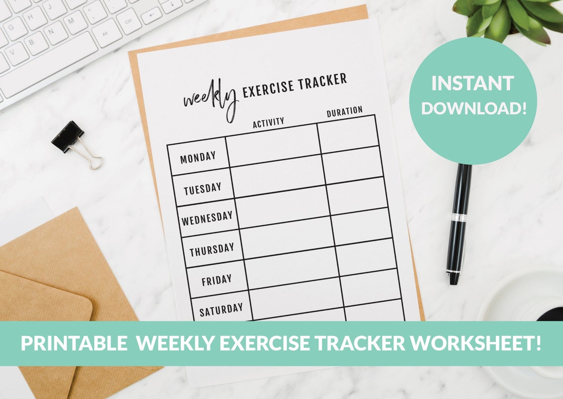 Printable Weekly Exercise Tracker Worksheet | Exercise Tracker | Weekly ...