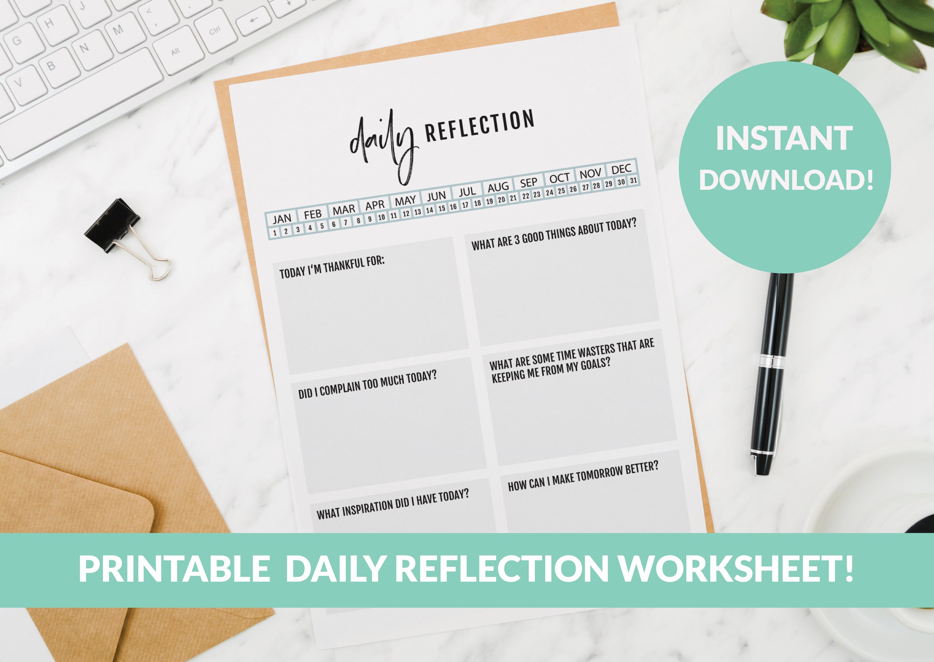Printable Daily Reflection Worksheet | Bujo Reflection Worksheet ...