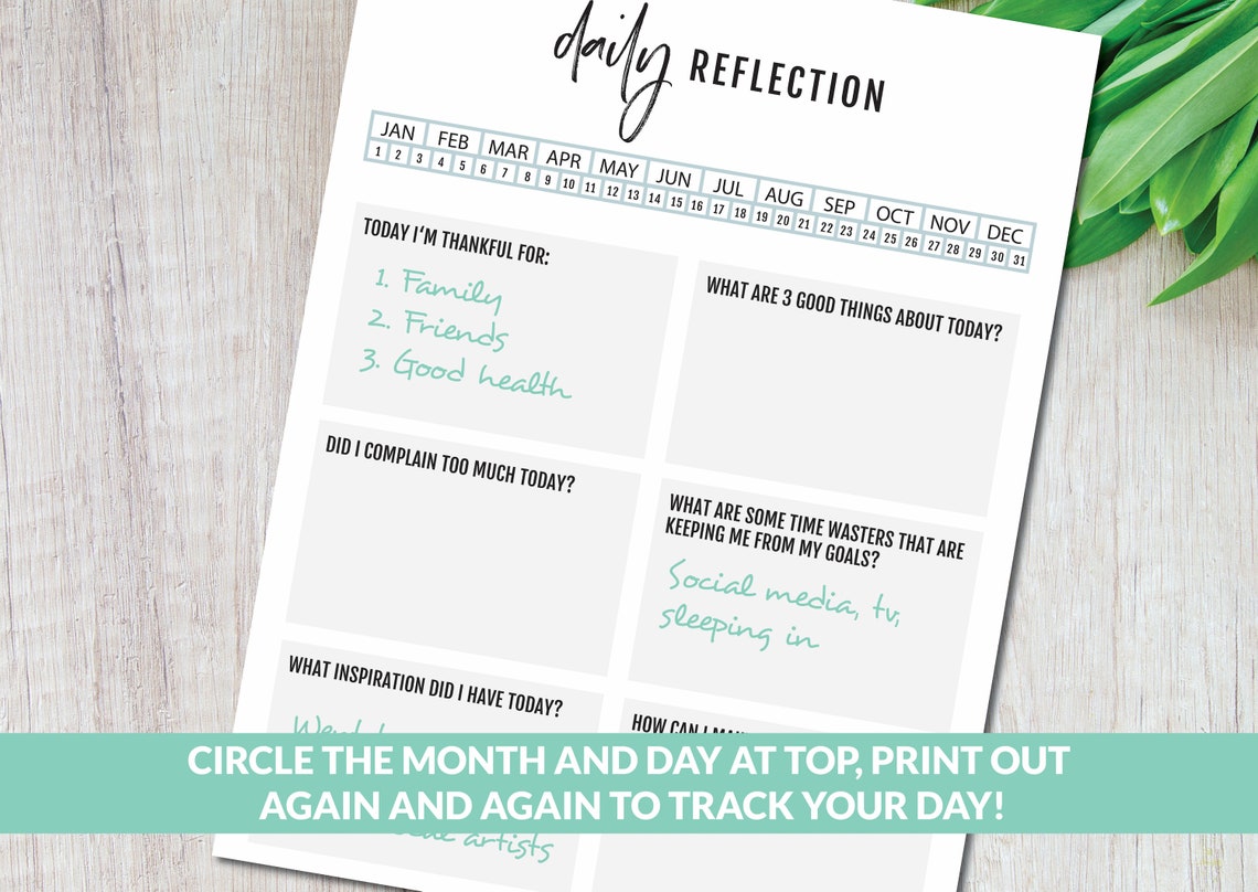 Printable Daily Reflection Worksheet | Bujo Reflection Worksheet ...