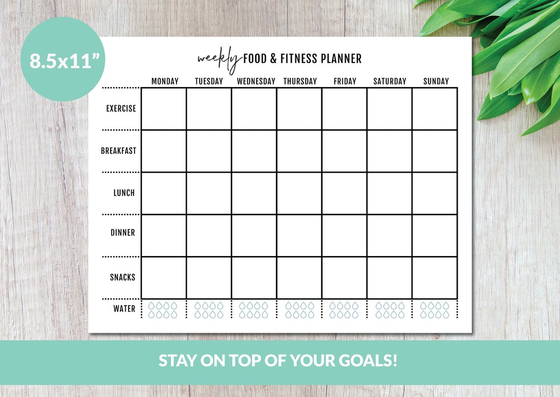 Weekly Food & Exercise Tracker | Printable Worksheet | Food Log | Food ...
