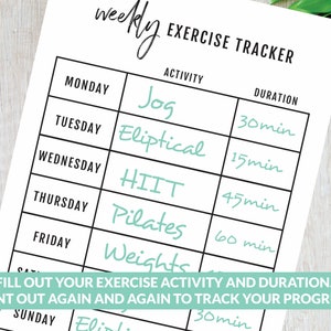 Printable Weekly Exercise Tracker Worksheet | Exercise Tracker | Weekly ...