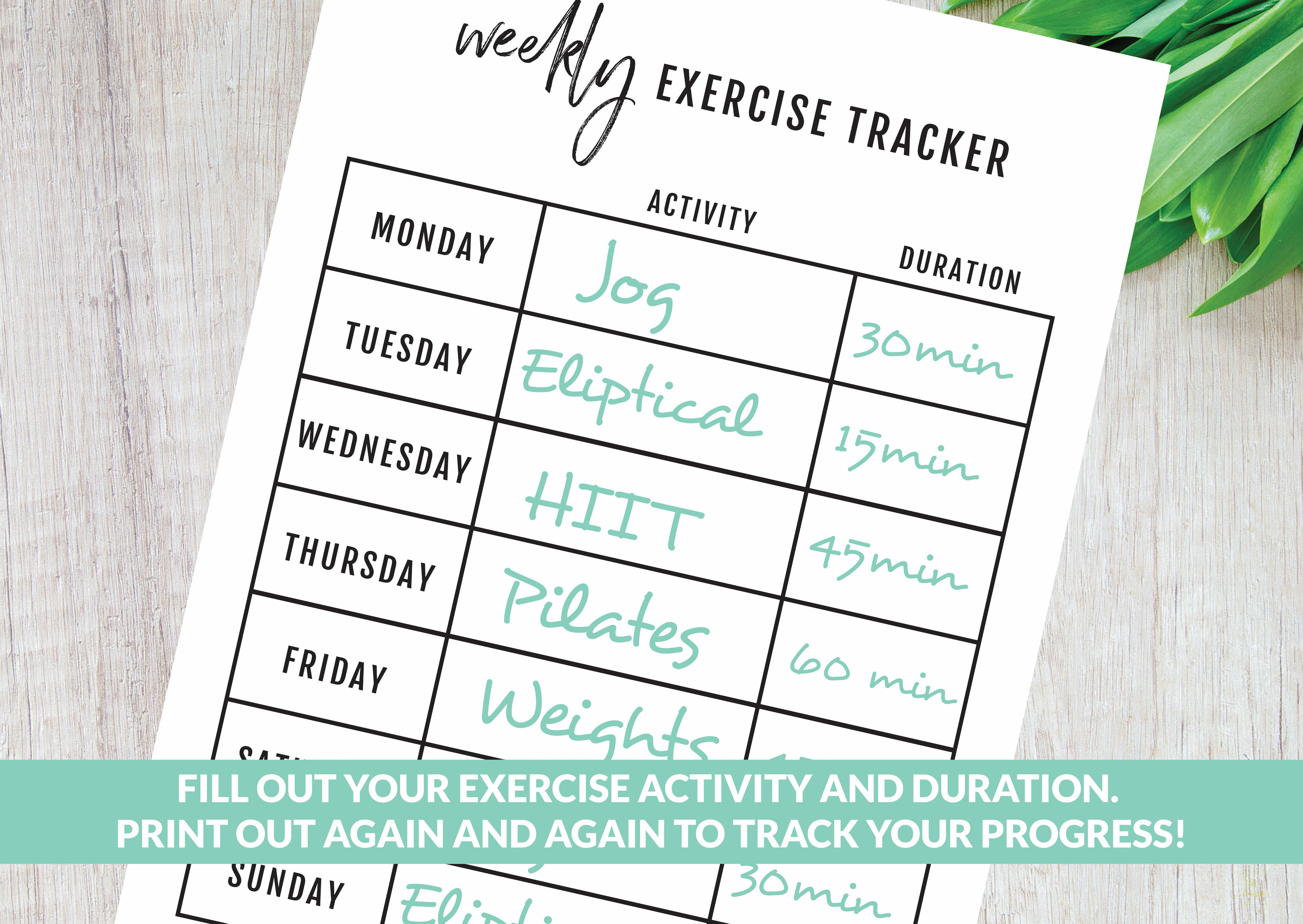 Printable Weekly Exercise Tracker Worksheet | Exercise Tracker | Weekly ...