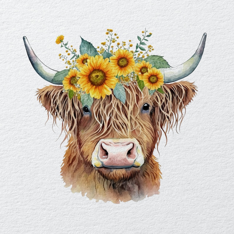 Highland Cow Sunflowers Fabric Panels Cushion Panels Velvet Cotton ...