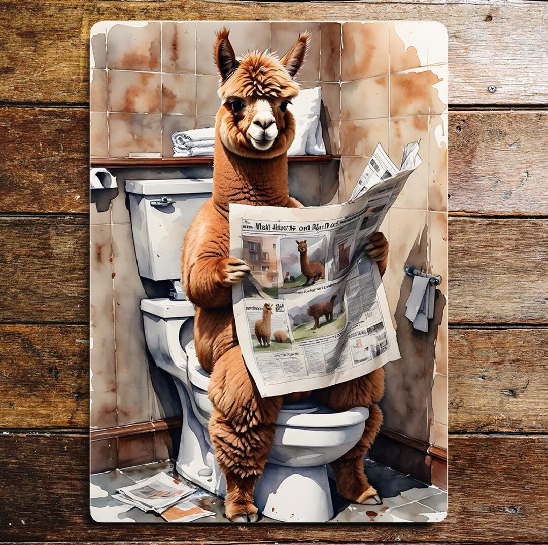 Llama on the Toilet Dog Dogs Funny Newspaper - Sticker Plastic Metal ...