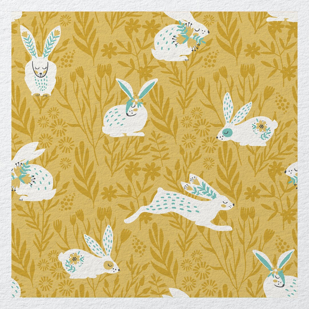 Yellow Hare Easter Print - Fabric Panels Cushion Panels Velvet Cotton ...