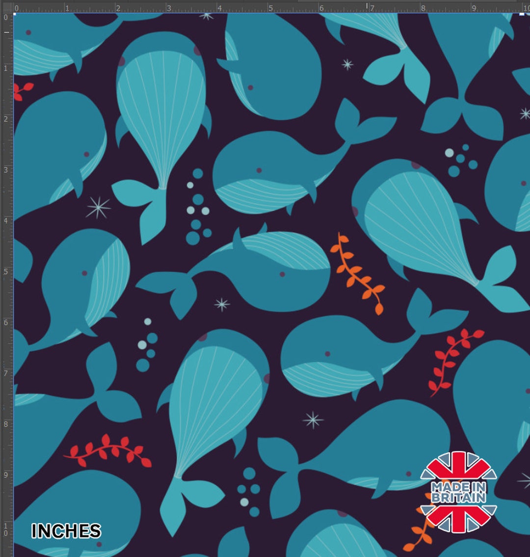 Blue Whale Under Sea Ocean Pattern - Fabric Yard Fat Quarter Velvet ...