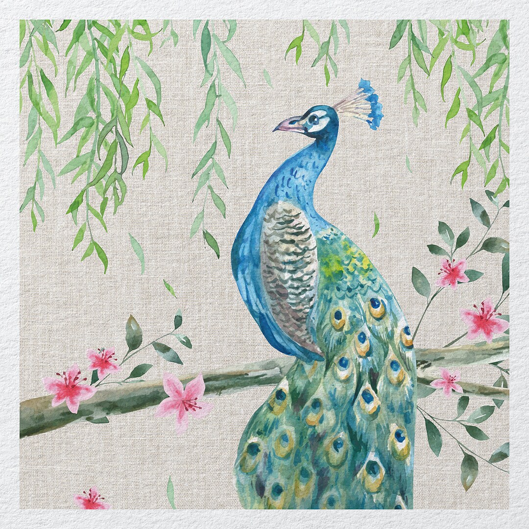 Watercolour Peacock Fabric Panels Cushion Panels Velvet Cotton Polycotton Spandex Etsy