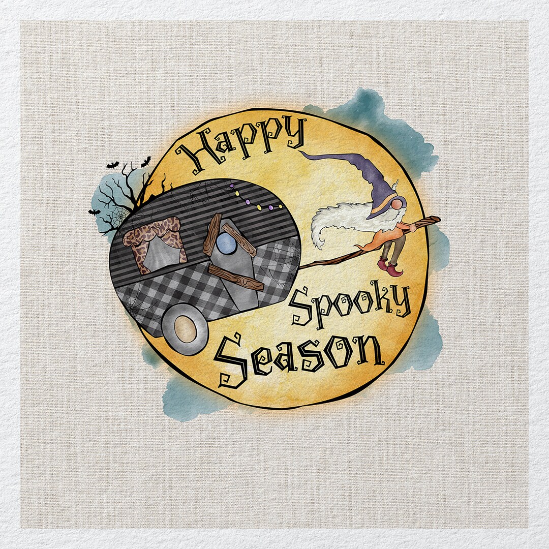Happy Spooky Season Halloween Caravan - Fabric Panels Cushion Panels ...