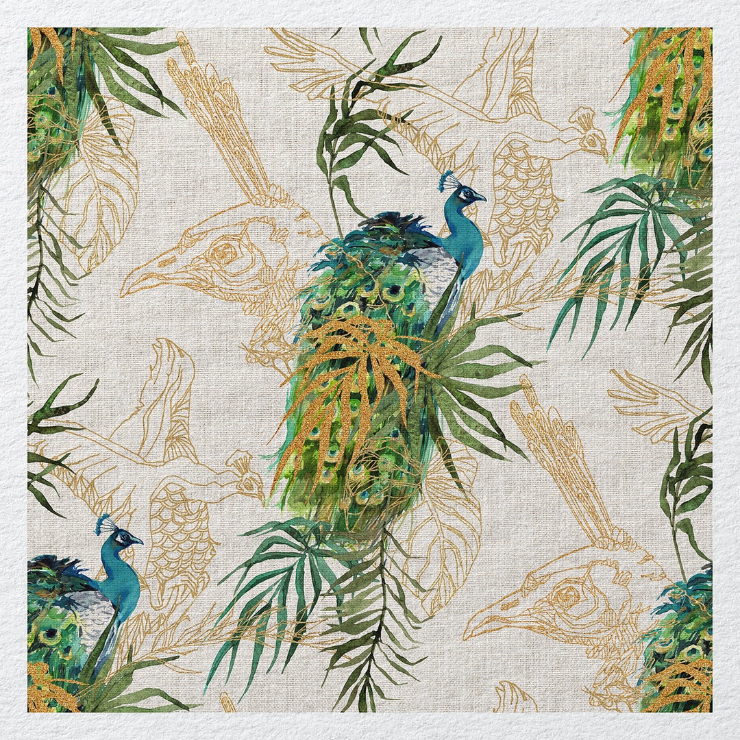 Peacock Pattern - Fabric Panels Cushion Panels Velvet Cotton Polycotton ...