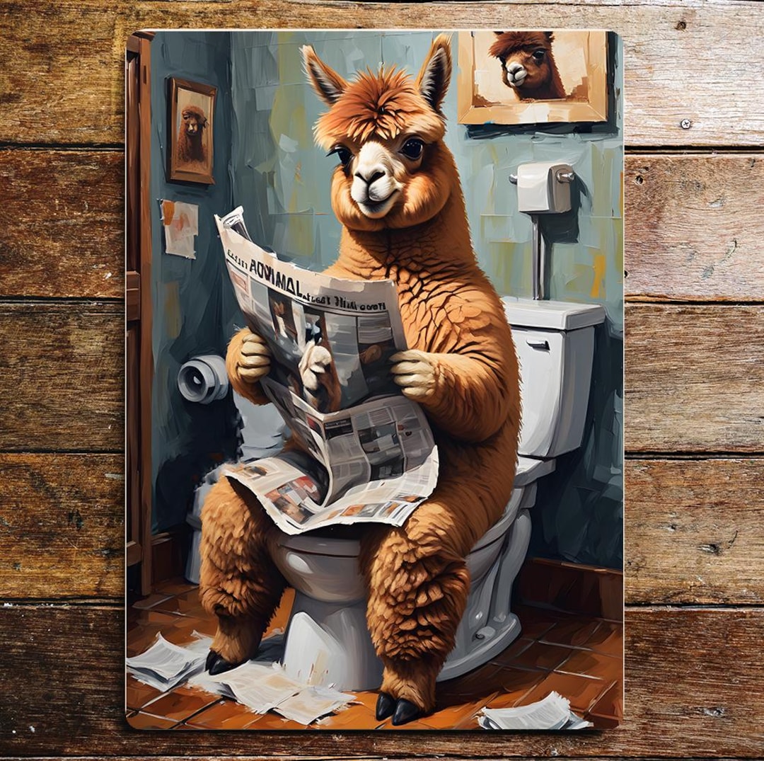 Alpaca on the Toilet Woods Forest Funny Newspaper - Sticker Plastic ...