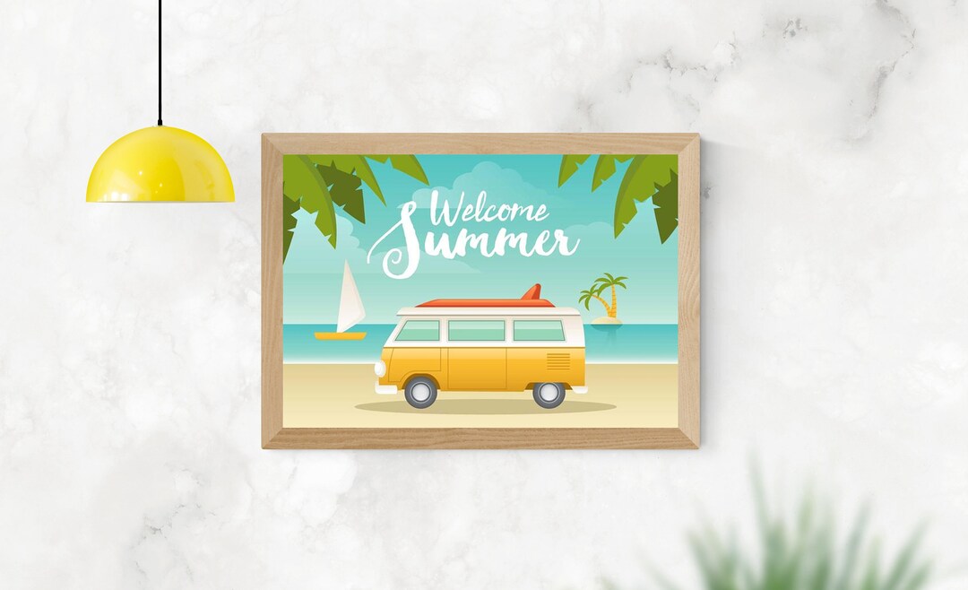 Welcome Summer Camper Campervan Beach Sun - Inspirational Quote Wall ...