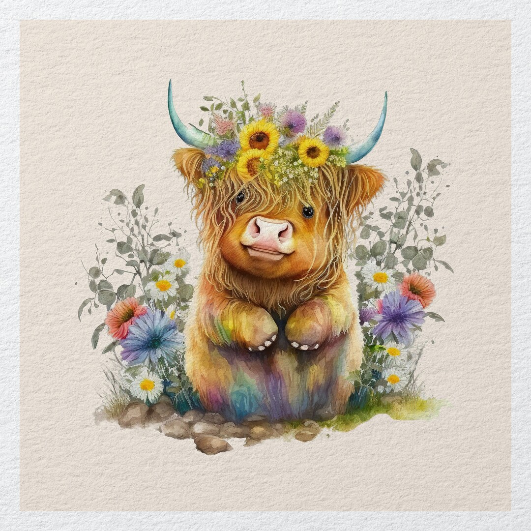 Highland Cow Flowers - Fabric Panels Cushion Panels Velvet Cotton ...