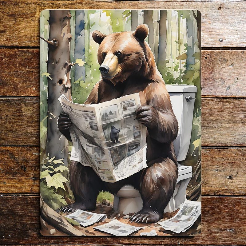 Bear on Toilet Sign - Etsy UK