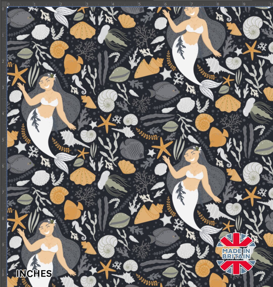 Mermaid Ocean Sea Under Sea Shells Jellyfish Pattern Fabric - Etsy